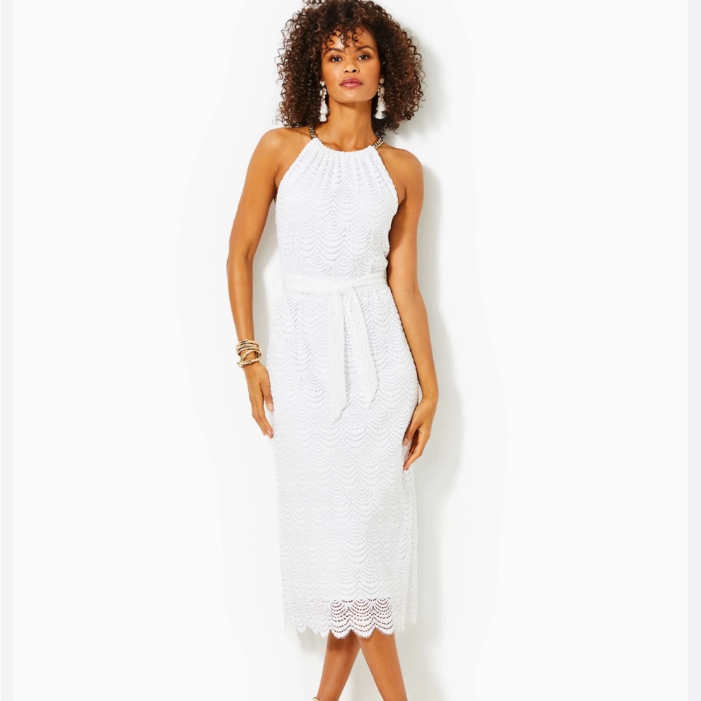 Lilly Pulitzer Bingham White Lace Midi Dress, Large - Gem